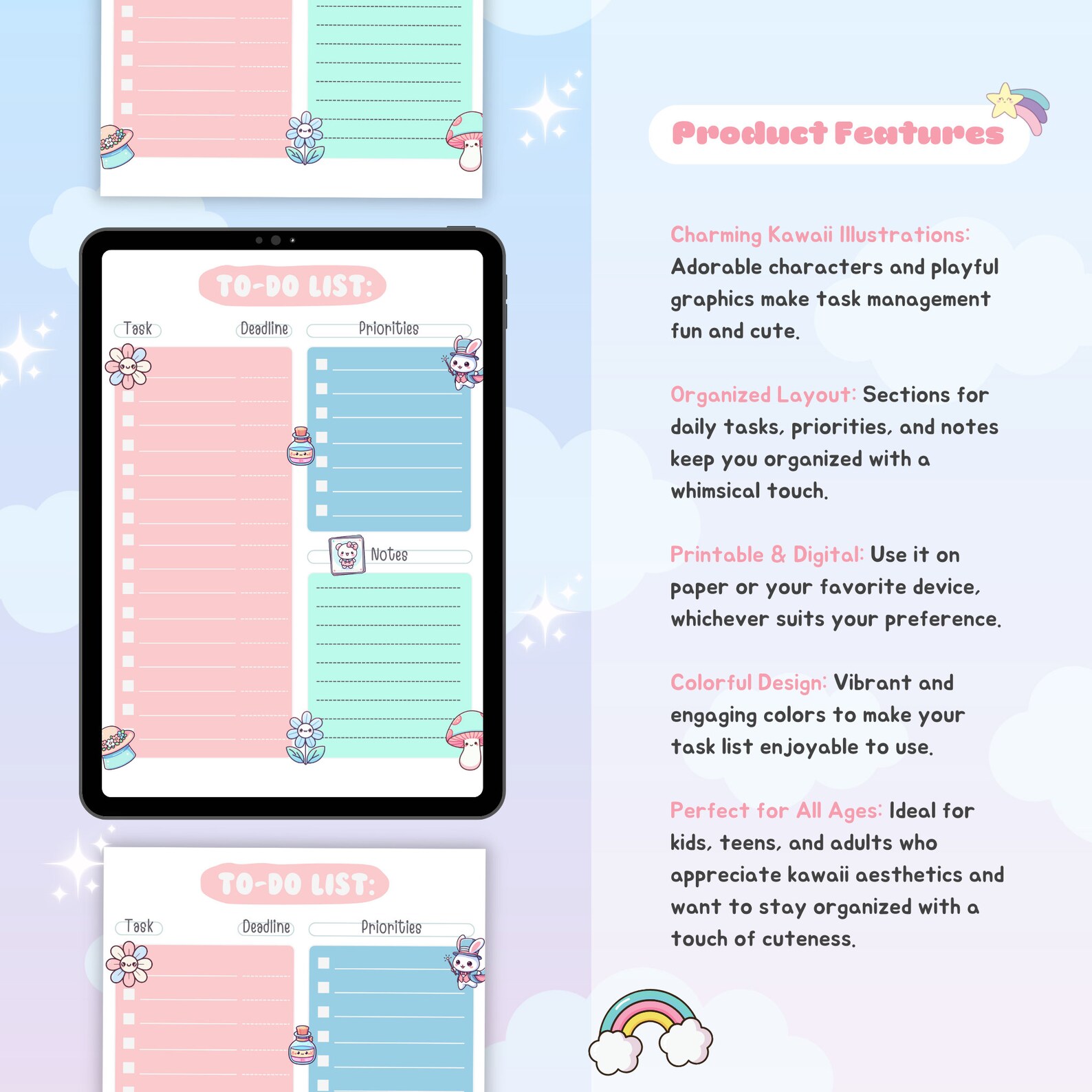Kawaii To-do List Printable PDF | Cute Task Planner With Adorable ...