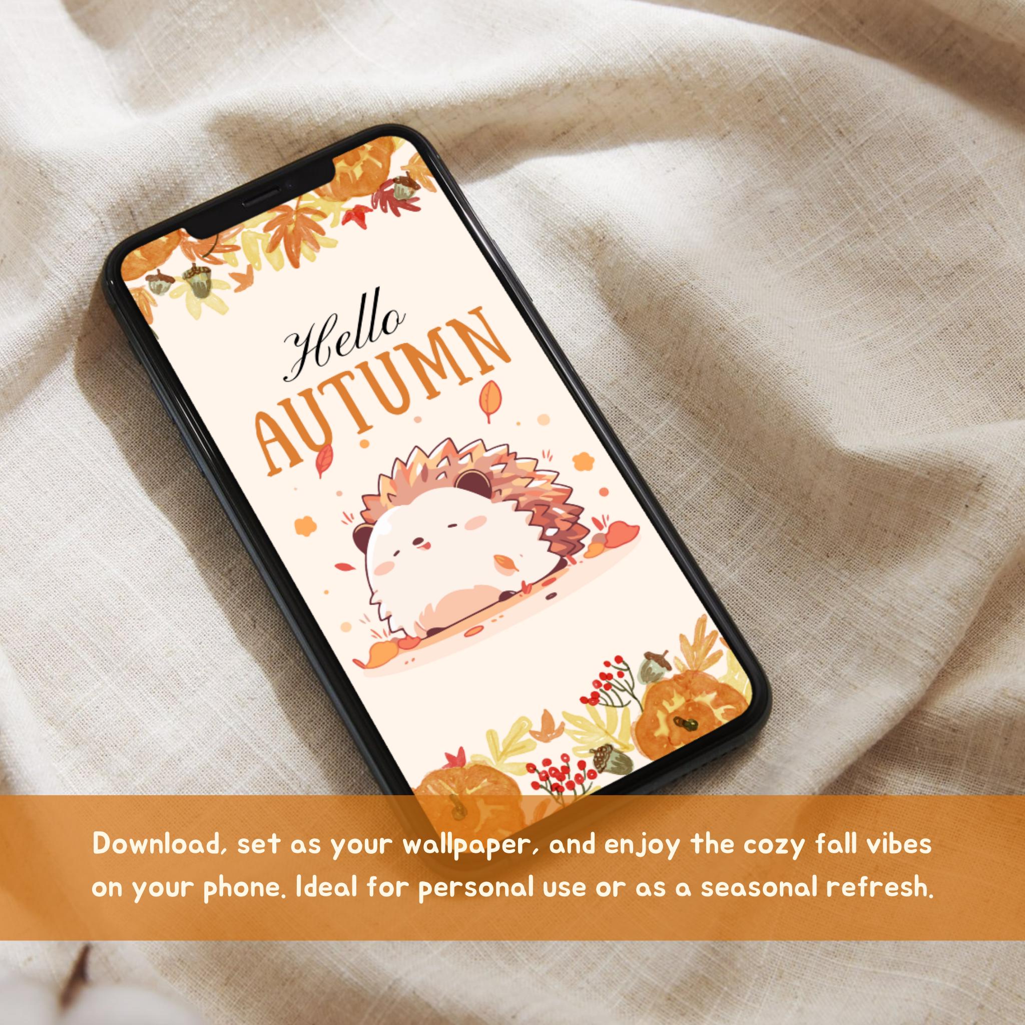 Cozy Fall Hedgehog Wallpaper | Kawaii Autumn Phone Background | Cute ...