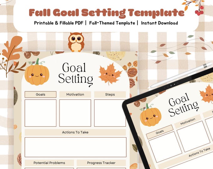Fall Goal Setting Template | Printable Autumn Planner | Seasonal Goal ...