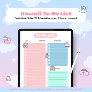 Kawaii To-do List Printable PDF | Cute Task Planner With Adorable ...