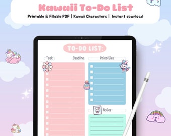 Kawaii To-do List Printable PDF | Cute Task Planner With Adorable ...
