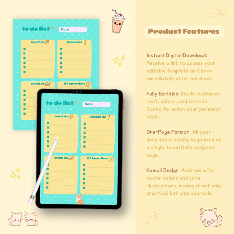 Kawaii To-do List Template | Editable Daily Planner | Cute Canva ...
