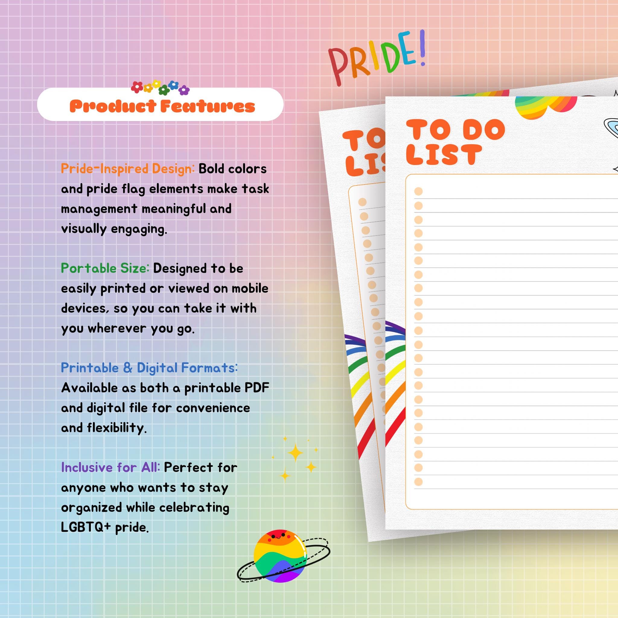LGBTQ+ Pride-themed To-do List | Printable & Digital Task Planner ...