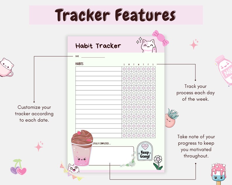 Kawaii Habit Tracker Digital Download | Cute Printable Planner Insert ...