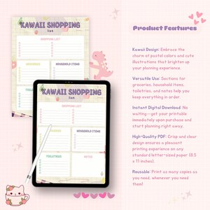 Kawaii Shopping List Printable | Cute Grocery List Planner Page ...