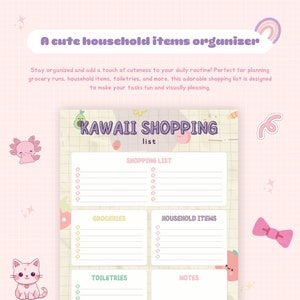 Kawaii Shopping List Printable | Cute Grocery List Planner Page ...