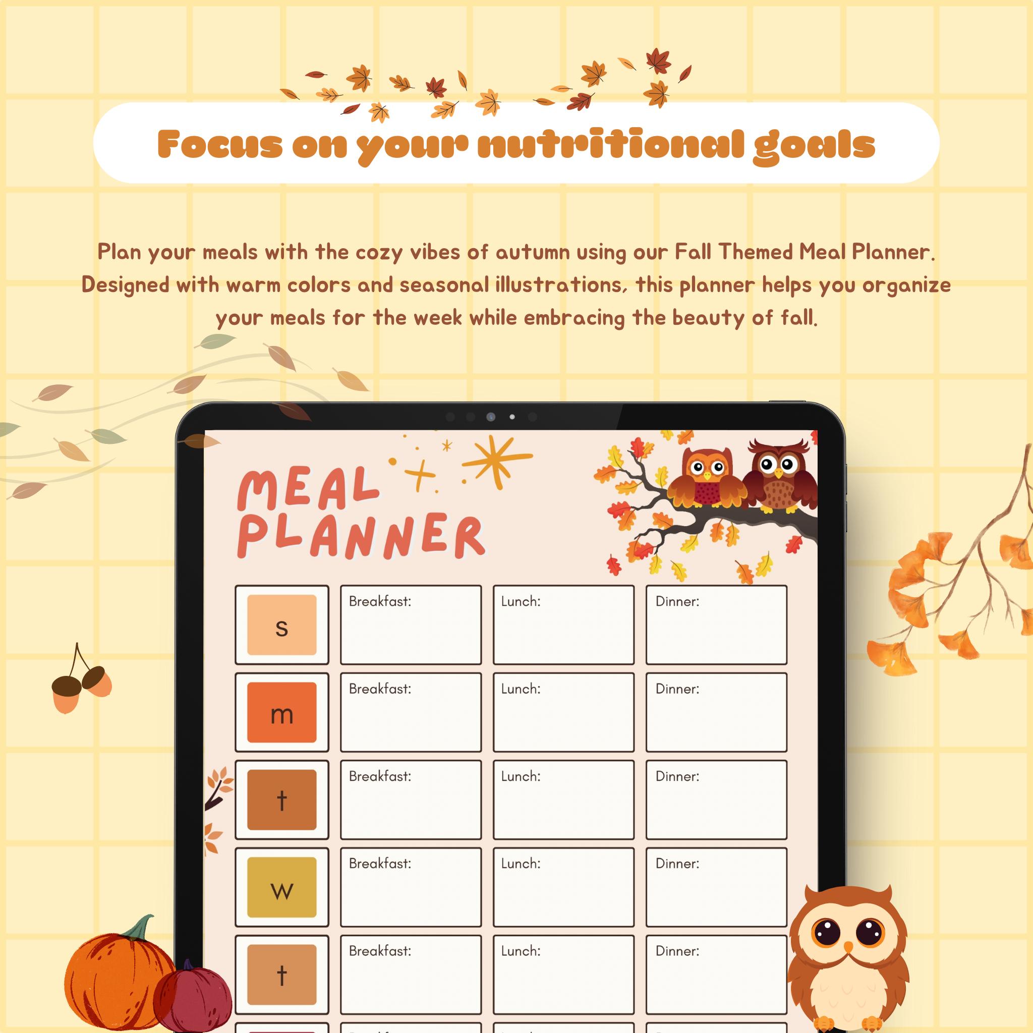 Fall-themed Meal Planner PDF | Printable & Fillable Weekly Meal Plan ...