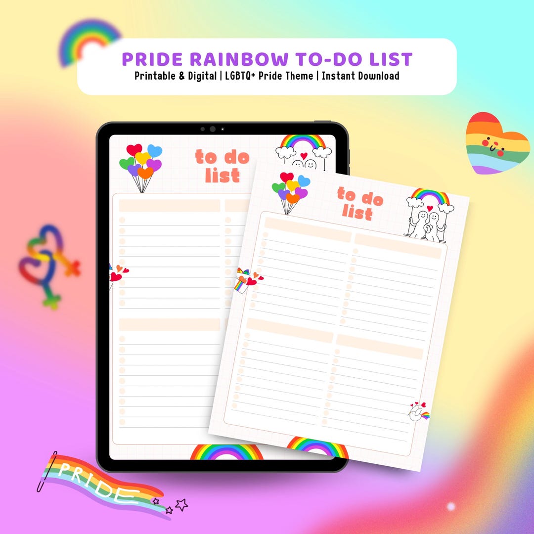 LGBTQ+ Pride Rainbow To-do List | Printable & Digital Planner | LGBTQ+ ...