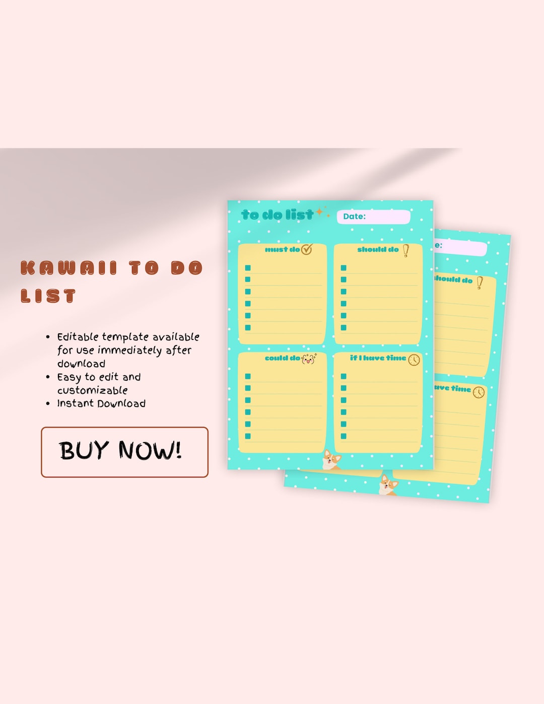 Kawaii To-do List Template Editable Daily Planner Cute Canva Organizer ...