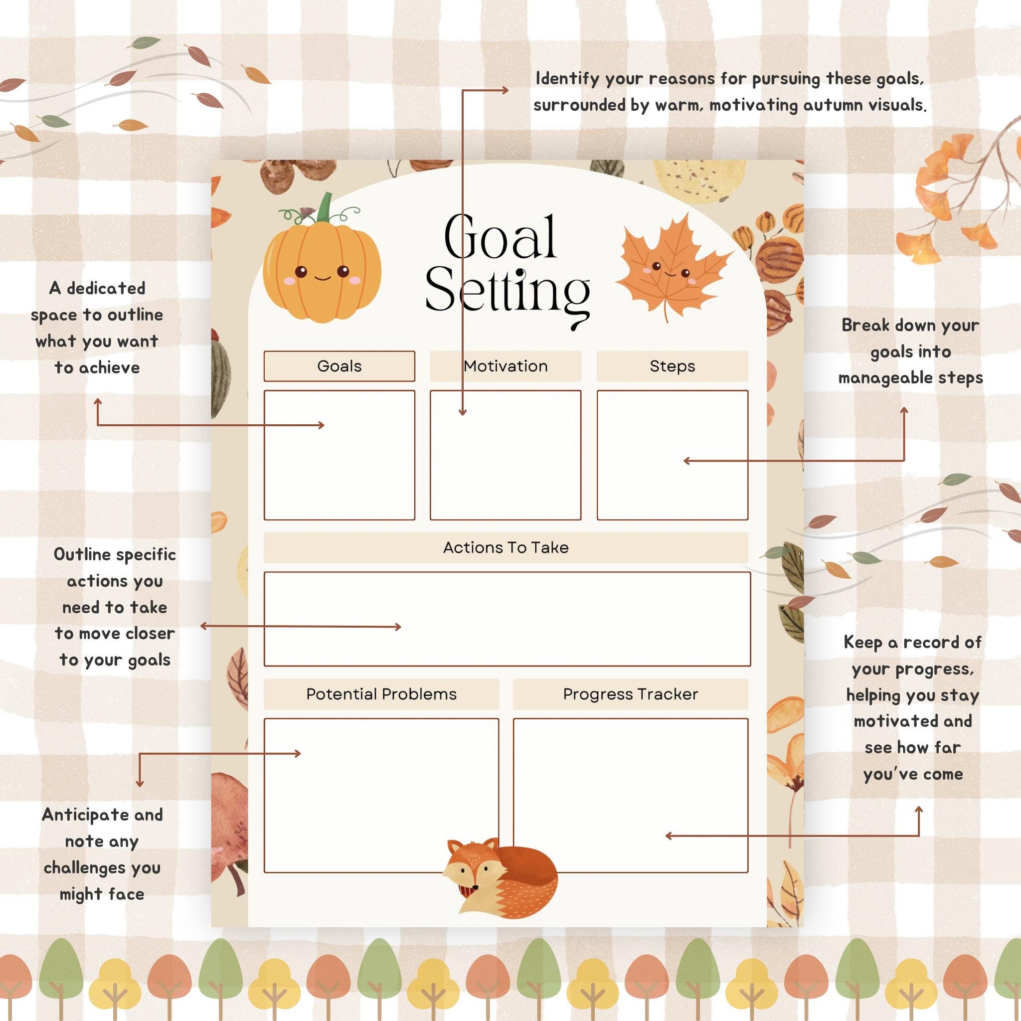 Fall Goal Setting Template | Printable Autumn Planner | Seasonal Goal ...