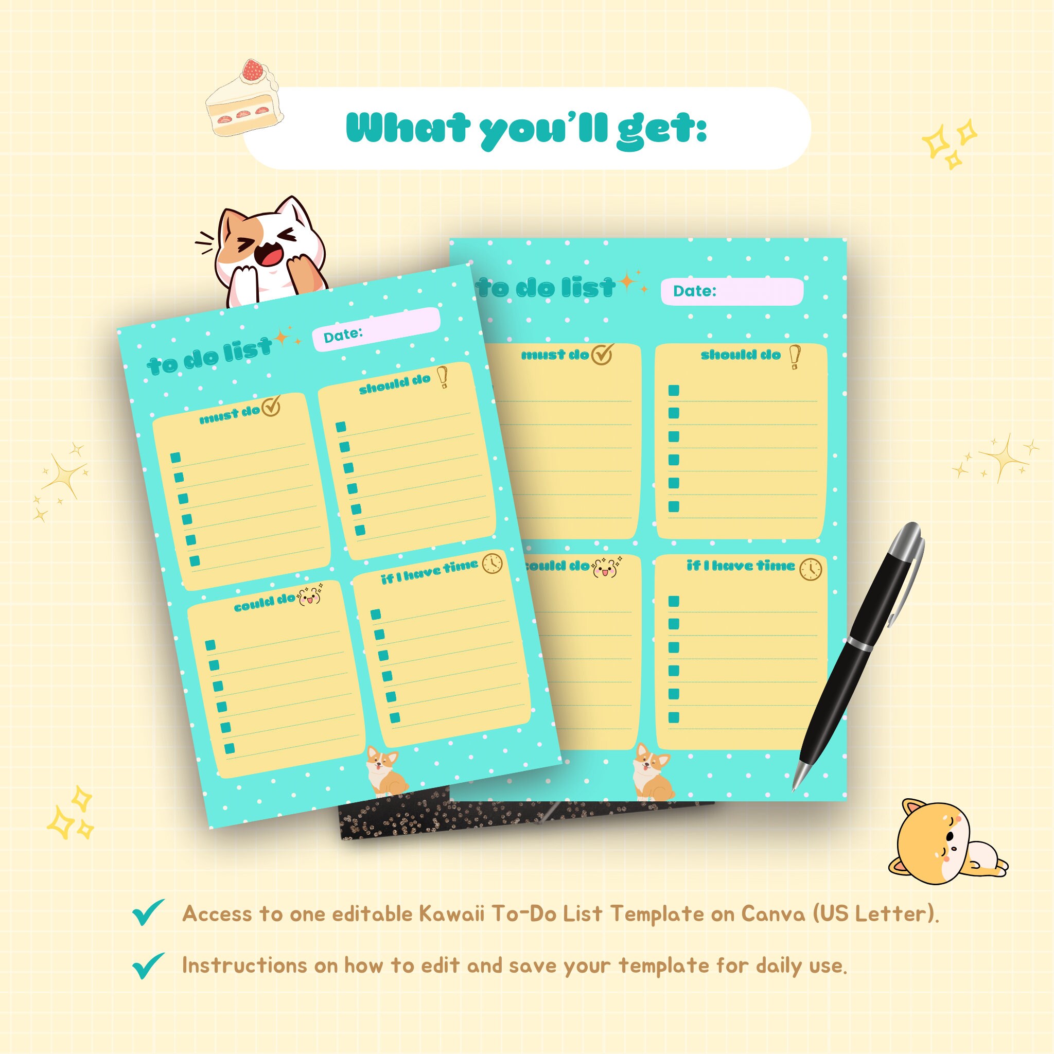 Kawaii To-do List Template | Editable Daily Planner | Cute Canva ...