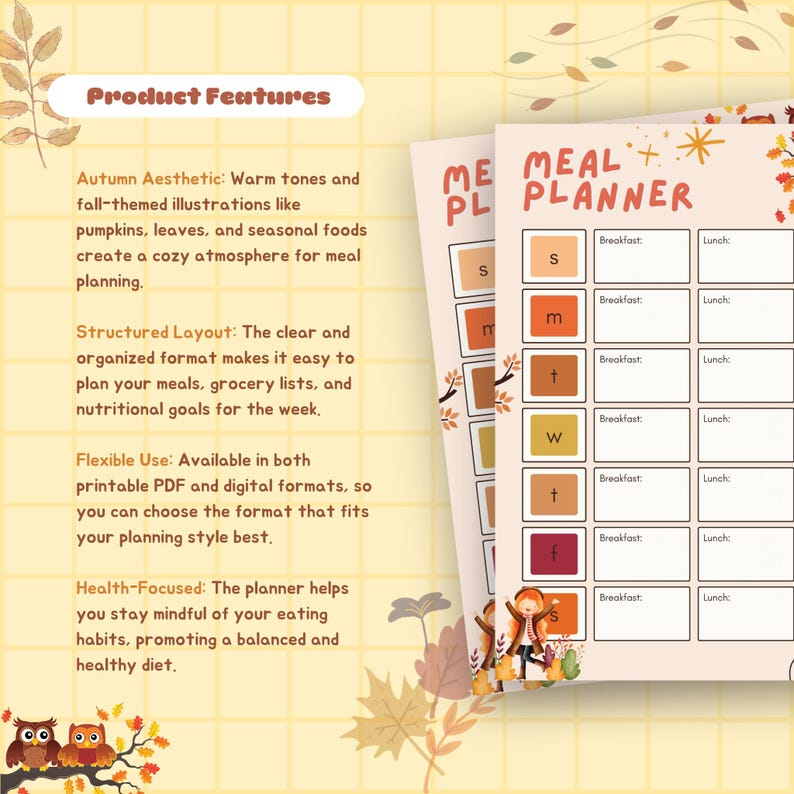 Fall-themed Meal Planner PDF | Printable & Fillable Weekly Meal Plan ...