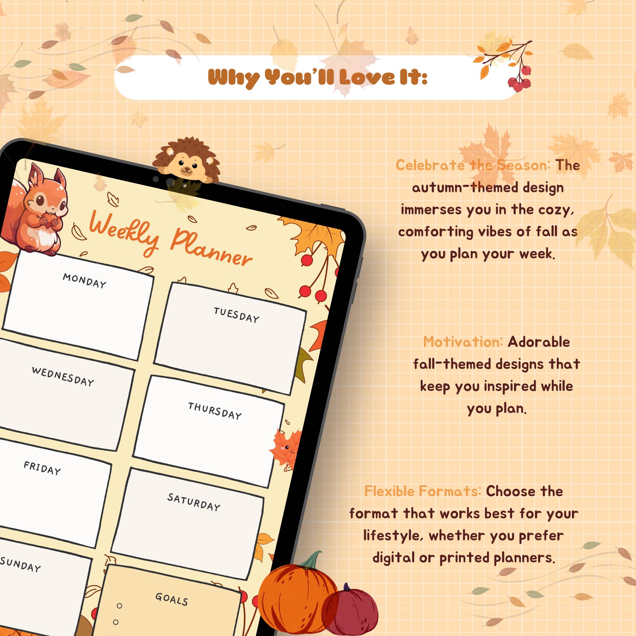 Fall-themed Weekly Planner | Printable PDF | Cute Fall Planner ...
