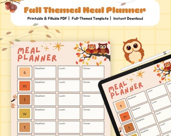 Fall-themed Meal Planner PDF | Printable & Fillable Weekly Meal Plan ...
