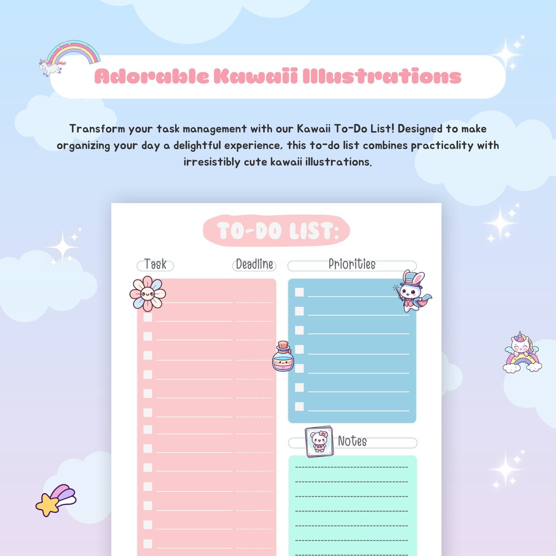 Kawaii To-do List Printable PDF | Cute Task Planner With Adorable ...