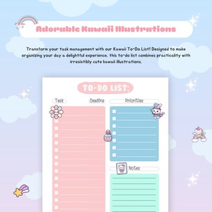 Kawaii To-do List Printable PDF | Cute Task Planner With Adorable ...