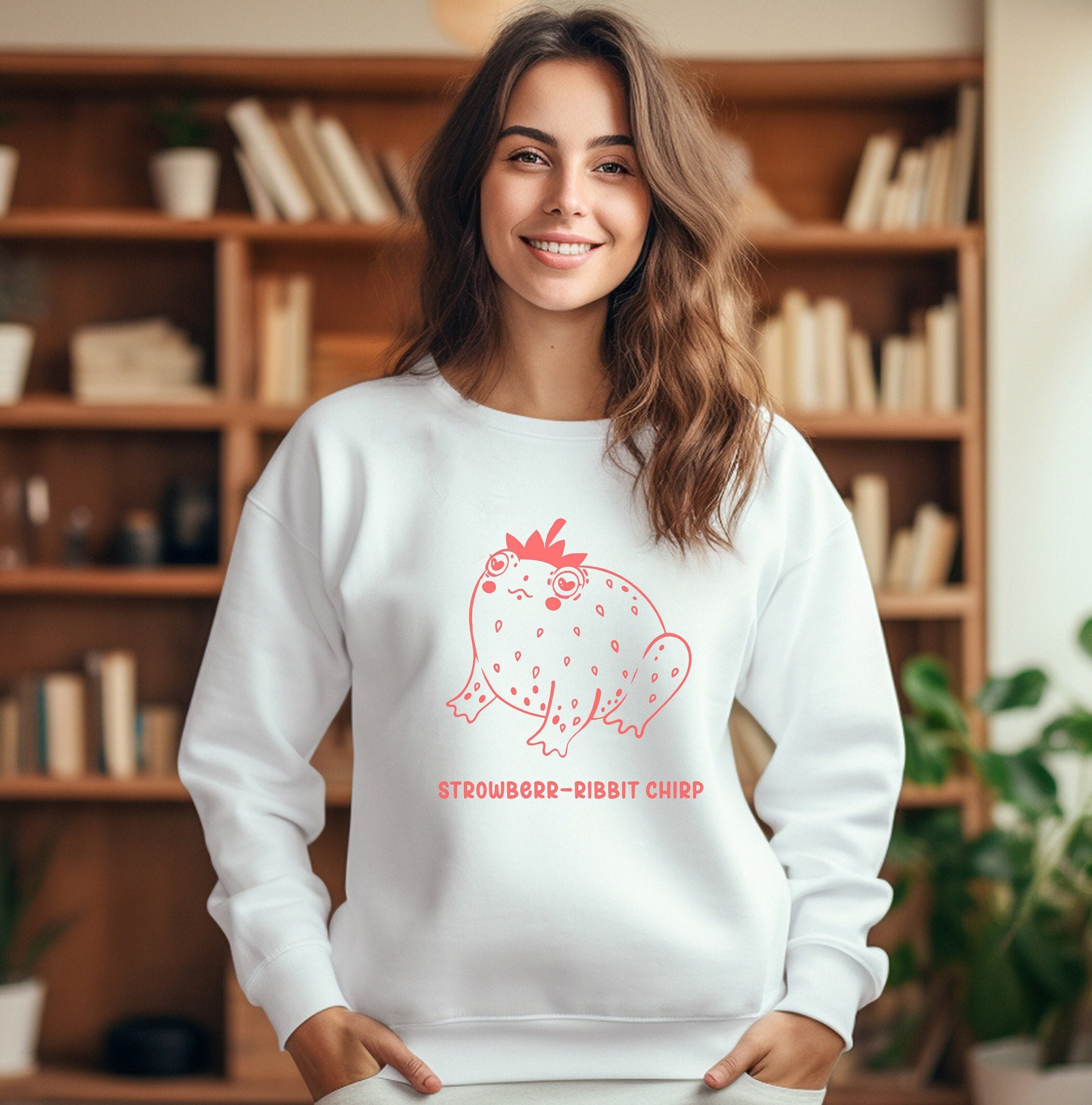 Retro Strawberry Frog Sweatshirt Cute Frog Strawberry Sweatshirt Gift ...