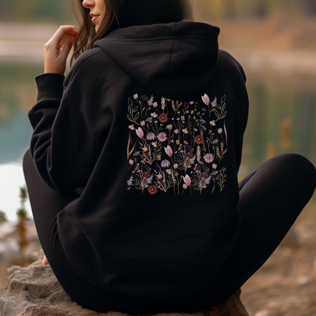 Wildflower Hoodie: Botanical Print Boho Sweatshirt - Etsy