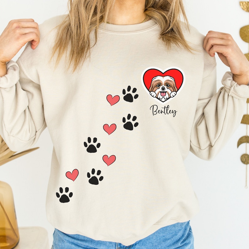 Custom Dog Paw Print Sweatshirt, Dog Paw Print Dog Lover Gift for Her ...