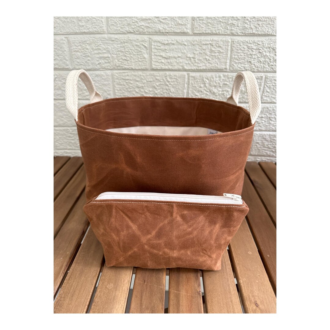 Project Storage, Waxed Canvas, Craft Bin, Basket, Knitting Project Bin ...