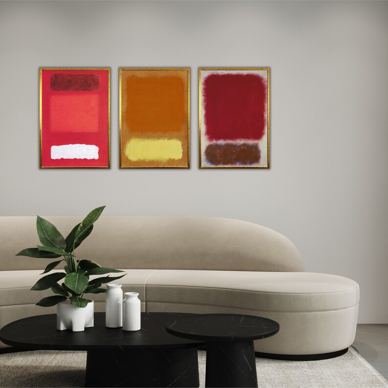 Mark Rothko Kunst Reproduktion auf Leinwand, 3er Set Abstrakt Rot Blau Mix, Moderne ...