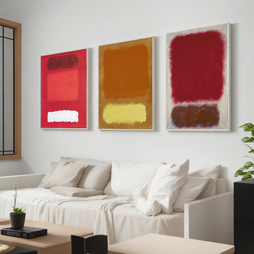 Mark Rothko Kunst Reproduktion auf Leinwand, 3er Set Abstrakt Rot Blau Mix, Moderne ...