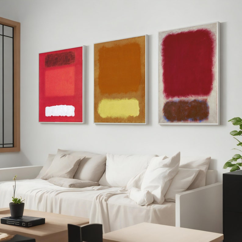Mark Rothko Kunst Reproduktion auf Leinwand, 3er Set Abstrakt Rot Blau Mix, Moderne ...