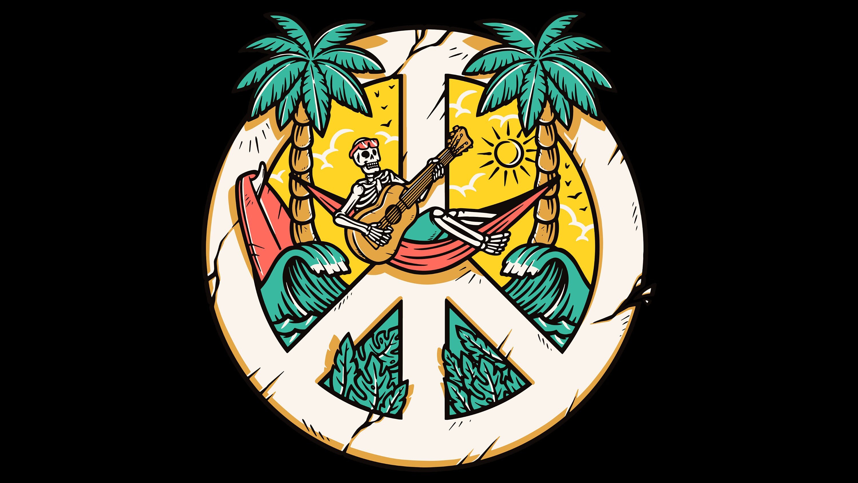 Hammock Peace Sign / Relaxed Skeleton / Chilled Vibes / Guitar / Beach ...