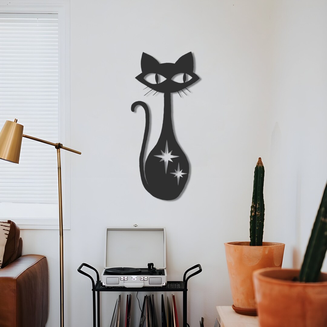 Mid Century Atomic Cat Metal Wall Art retro Metal Wall Art atomic Cat ...