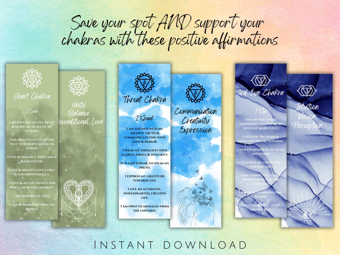 Chakra Positive Affirmation Printable Bookmarks | Digital Download ...