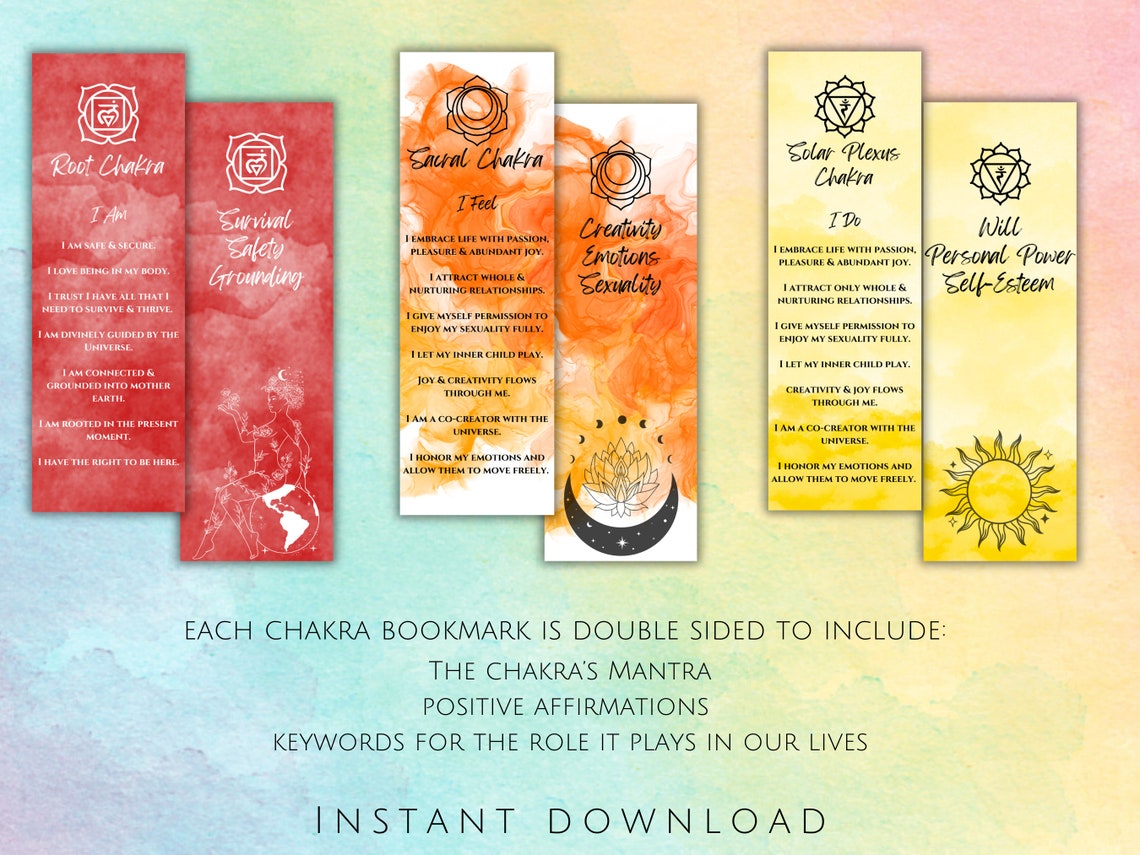 Chakra Positive Affirmation Printable Bookmarks | Digital Download ...
