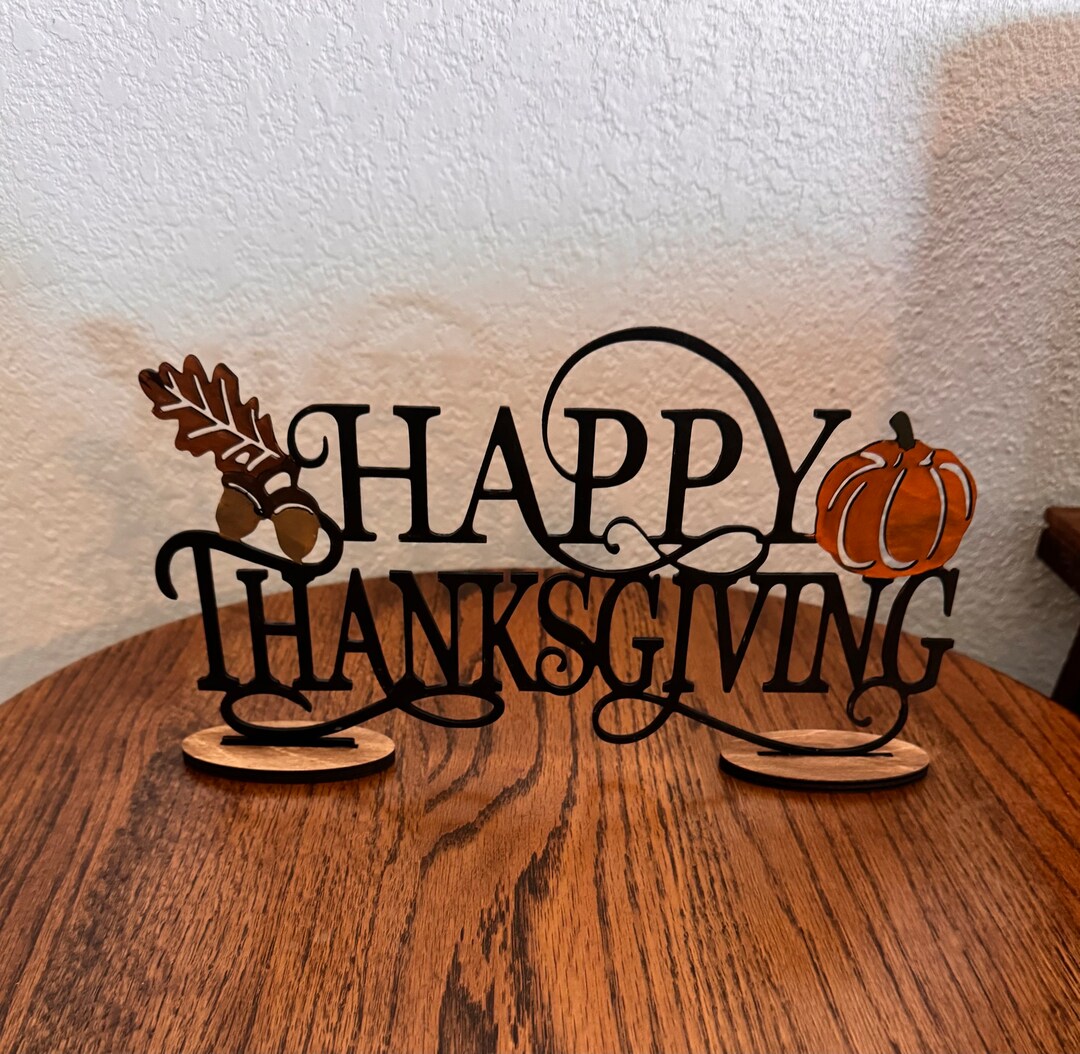 Happy Thanksgiving Sign With Pumpkins & Acorns - Etsy