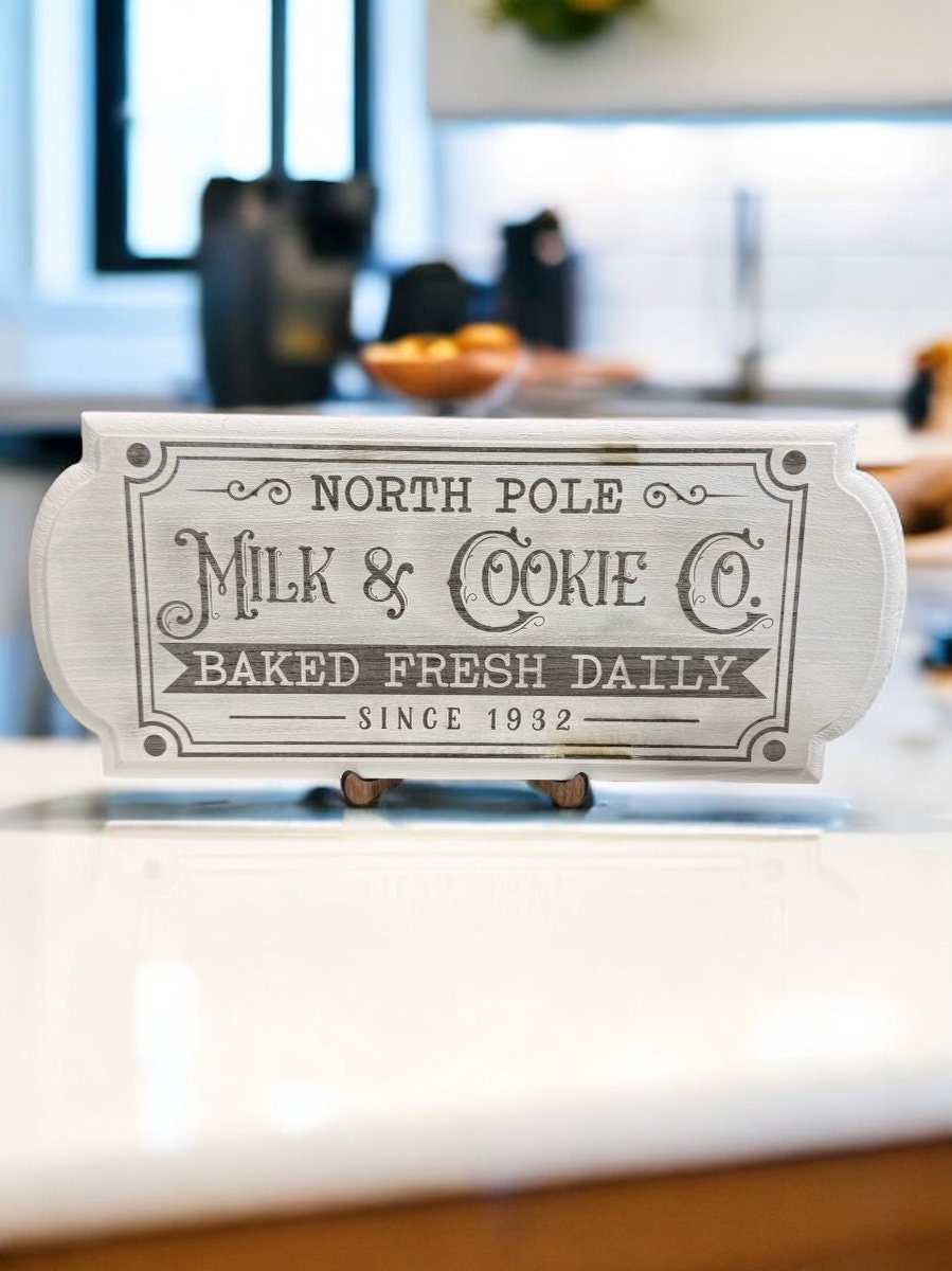 North Pole Milk & Cookie Co. Vintage Wooden Sign Retro Bakery Kitchen ...