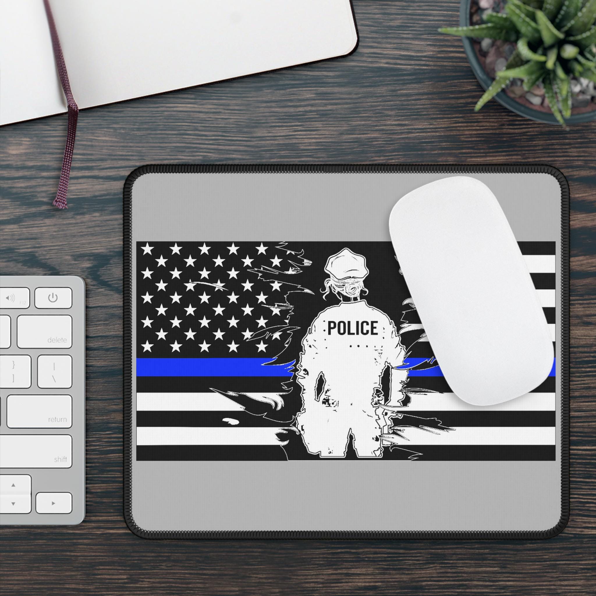 Female Police Officer Thin Blue Line Flag Gaming Mouse Pad - Durable ...
