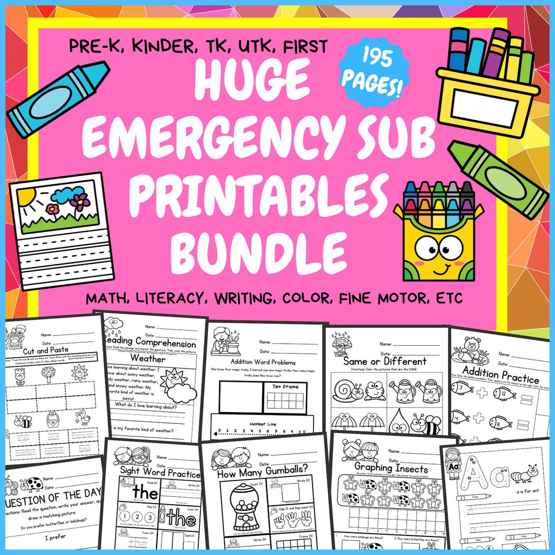 HUGE Emergency Sub Plans Printables Bundle - TK, Prek, Kindergarten ...