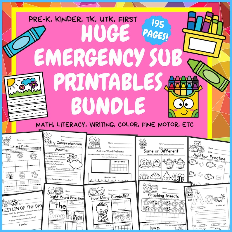HUGE Emergency Sub Plans Printables Bundle - TK, Prek, Kindergarten ...