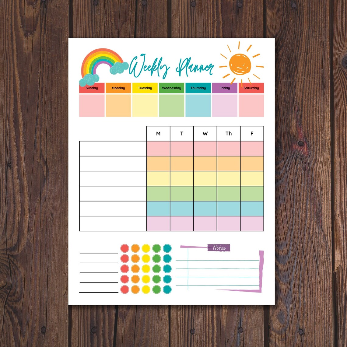 Rainbow Student Planner Sheet - Printable & Digital Fillable - Etsy