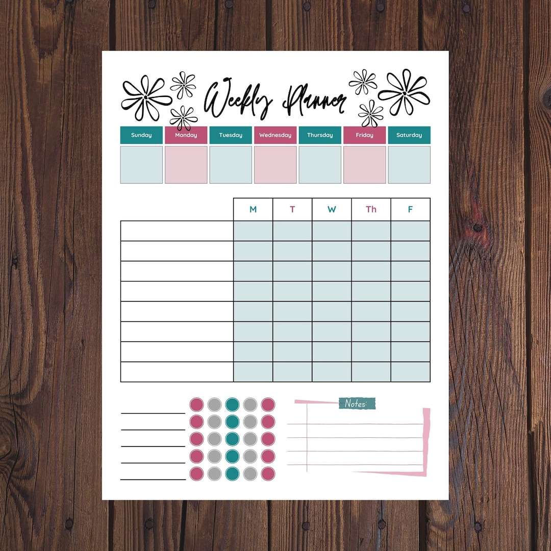 Flower Student Planner Sheet - Printable & Digital Fillable - Etsy