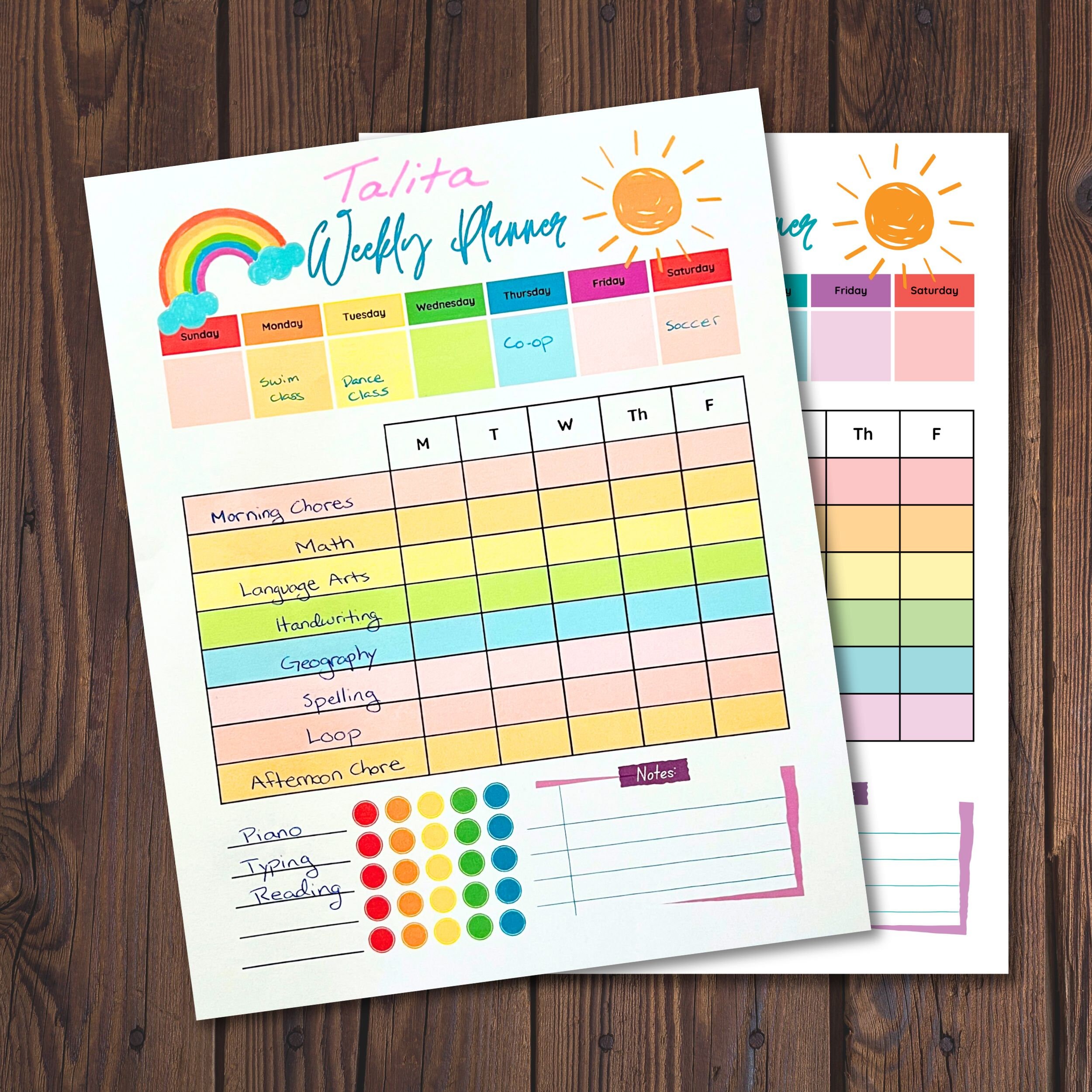 Rainbow Student Planner Sheet - Printable & Digital Fillable - Etsy