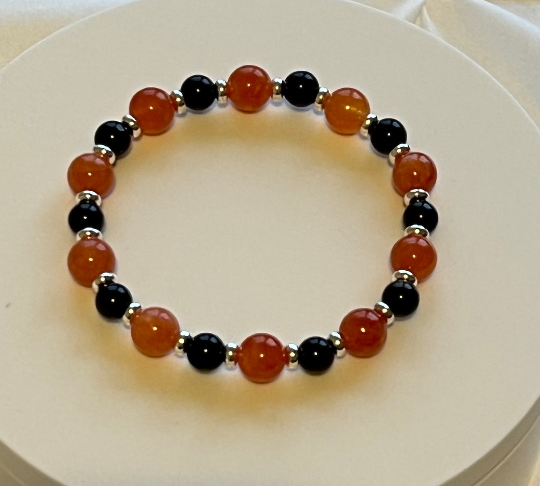 The BOO Handmade Natural Stones; Orange Jade and Black Obsidian With ...
