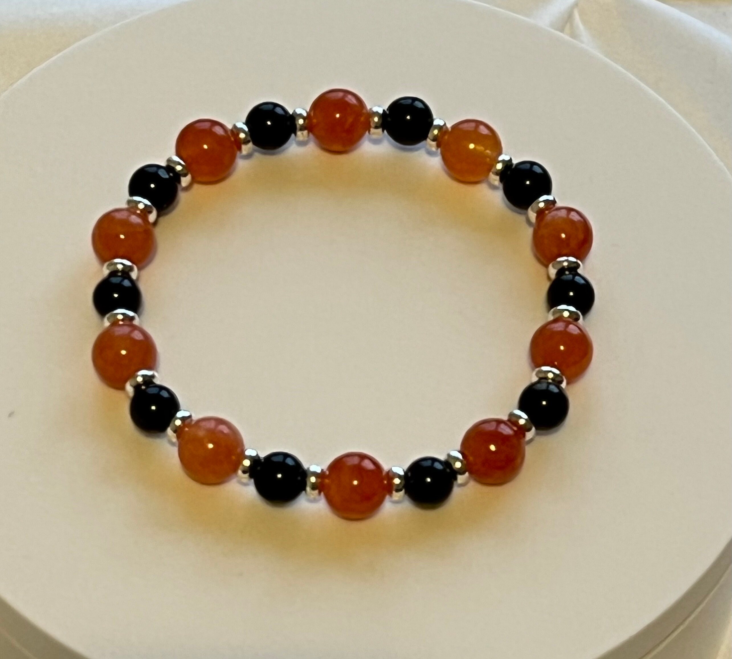 The BOO Handmade Natural Stones; Orange Jade and Black Obsidian With ...