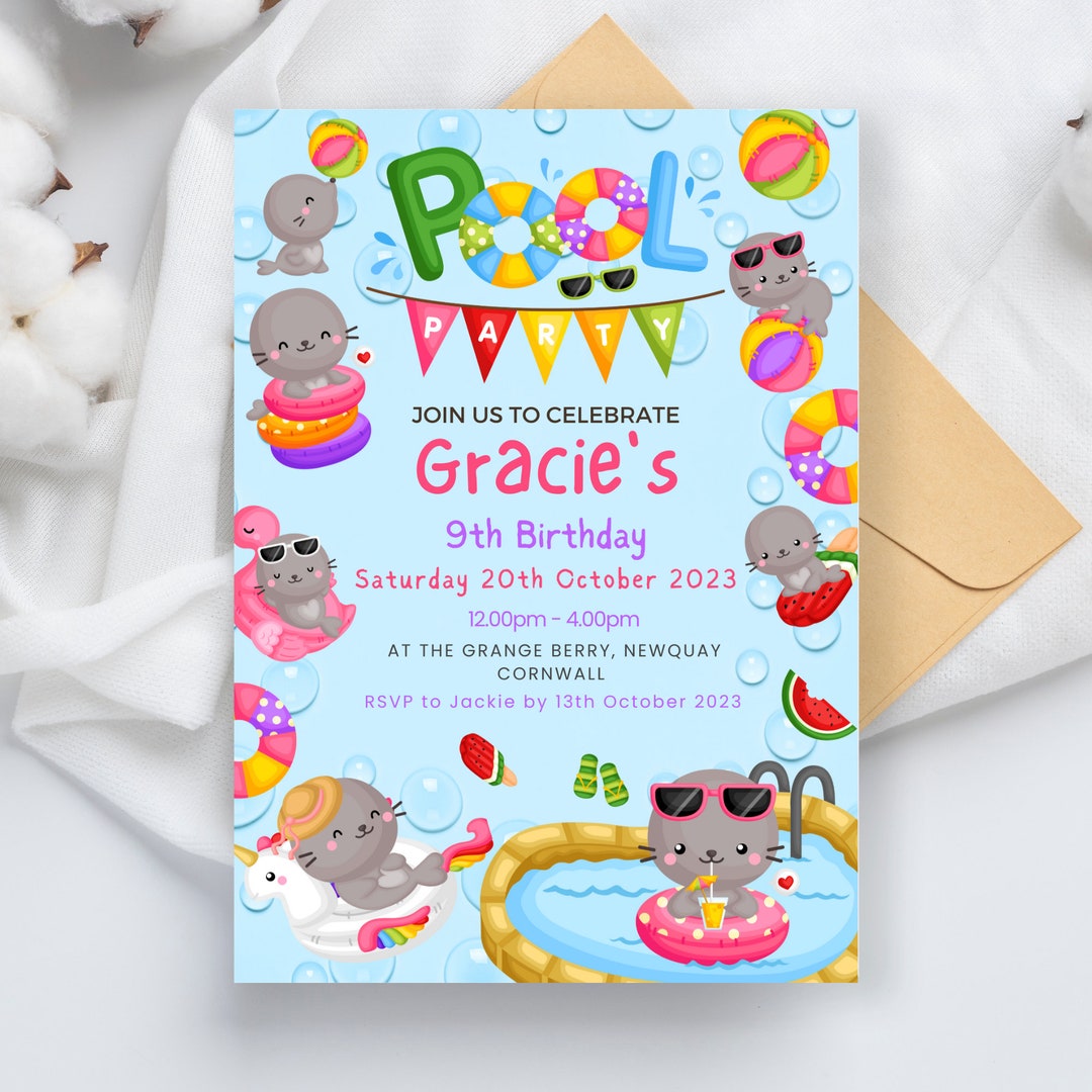 9th Birthday Pool Party Invitation INSTANT DOWNLOAD Editable - Etsy ...