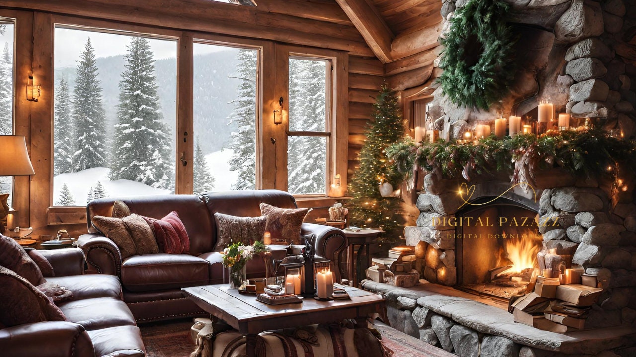 Christmas Virtual Backgrounds Winter Fireplace/ Office Meeting ...