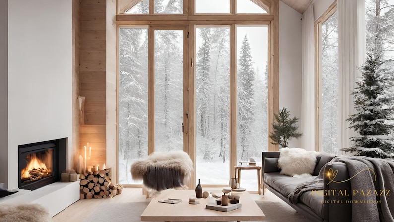 Winter Virtual Backgrounds Christmas Snow Fireplace / Office Meeting ...