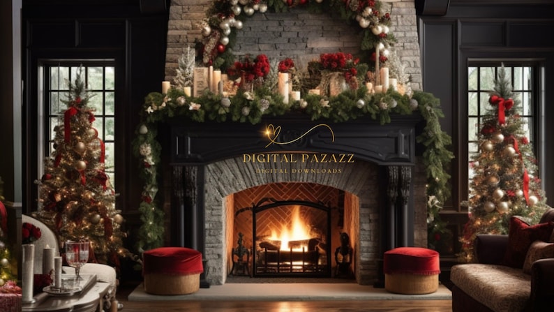 Winter Virtual Backgrounds Christmas Fireplace/ Office Meeting - Etsy