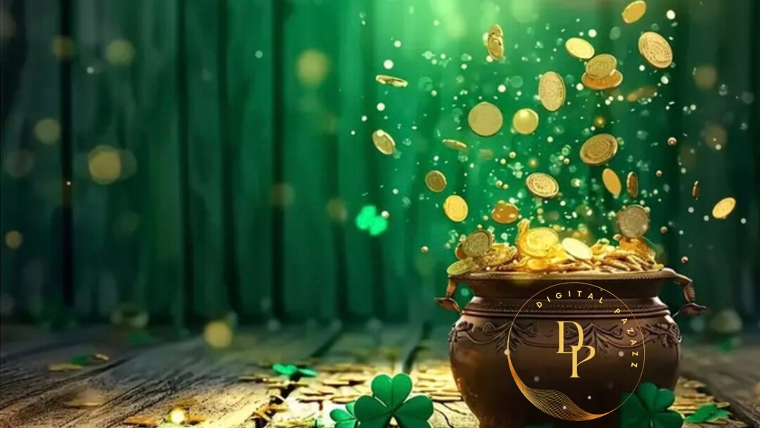 St. Patrick's Day Background Pot of Gold, Lucky Green Office Meeting ...