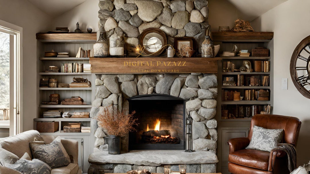 Fireplace Stone Virtual Backgrounds Cozy / Office Meeting Backdrops for ...