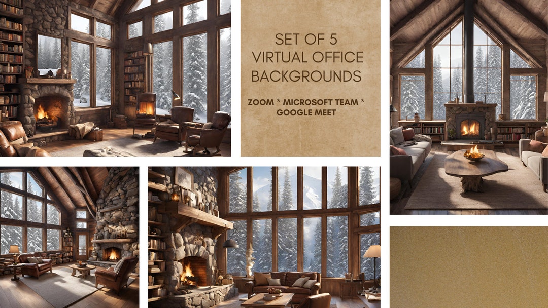 Fireplace Cozy Cabin Library Virtual Backgrounds / Office Meeting ...