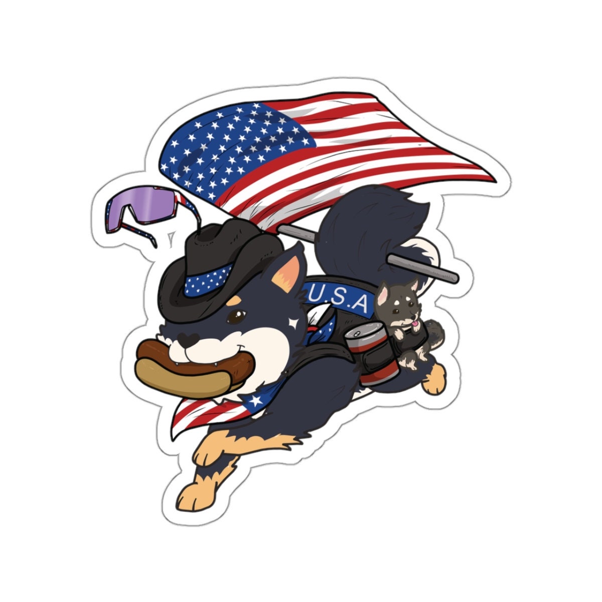 Shiba Black Fur murica Sticker - Etsy