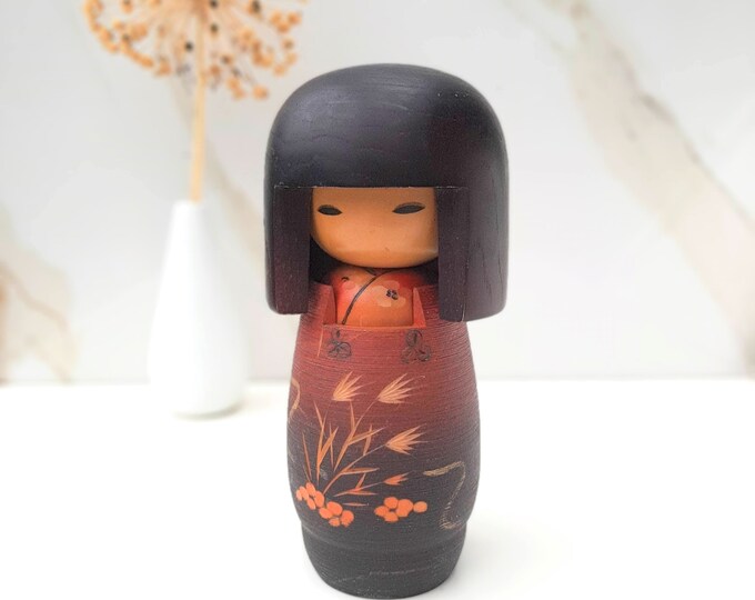 Springtime Vintage Wood Blond Okappa Kokeshi Doll Ceramic Bead Hair ...